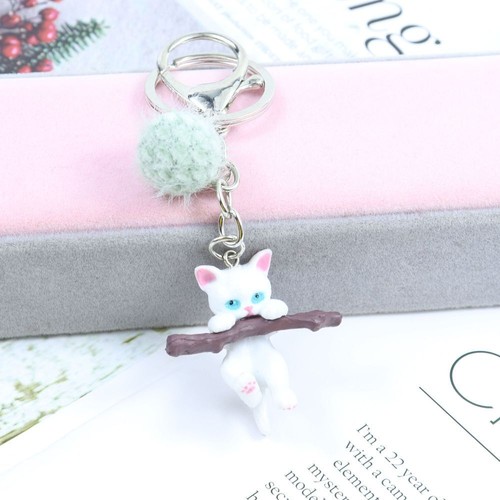 Unisex Cute Cat Keychain Kitten Lucky Key Ring Charm Key Holder Men ...