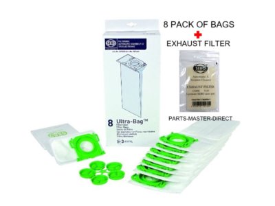 SEBO X7 X8 VACUUM CLEANER DUST BAGS X/C/370 5093ER & EXHAUST FILTER ...
