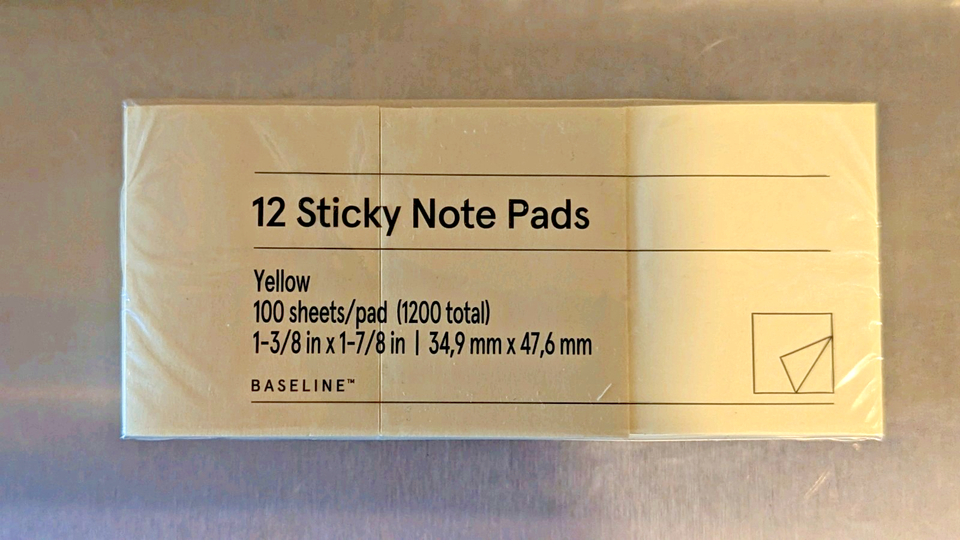 Yellow Sticky Note Pads 1-3/8" x 1-7/8" Baseline NEW Lot Of 20 packs ...