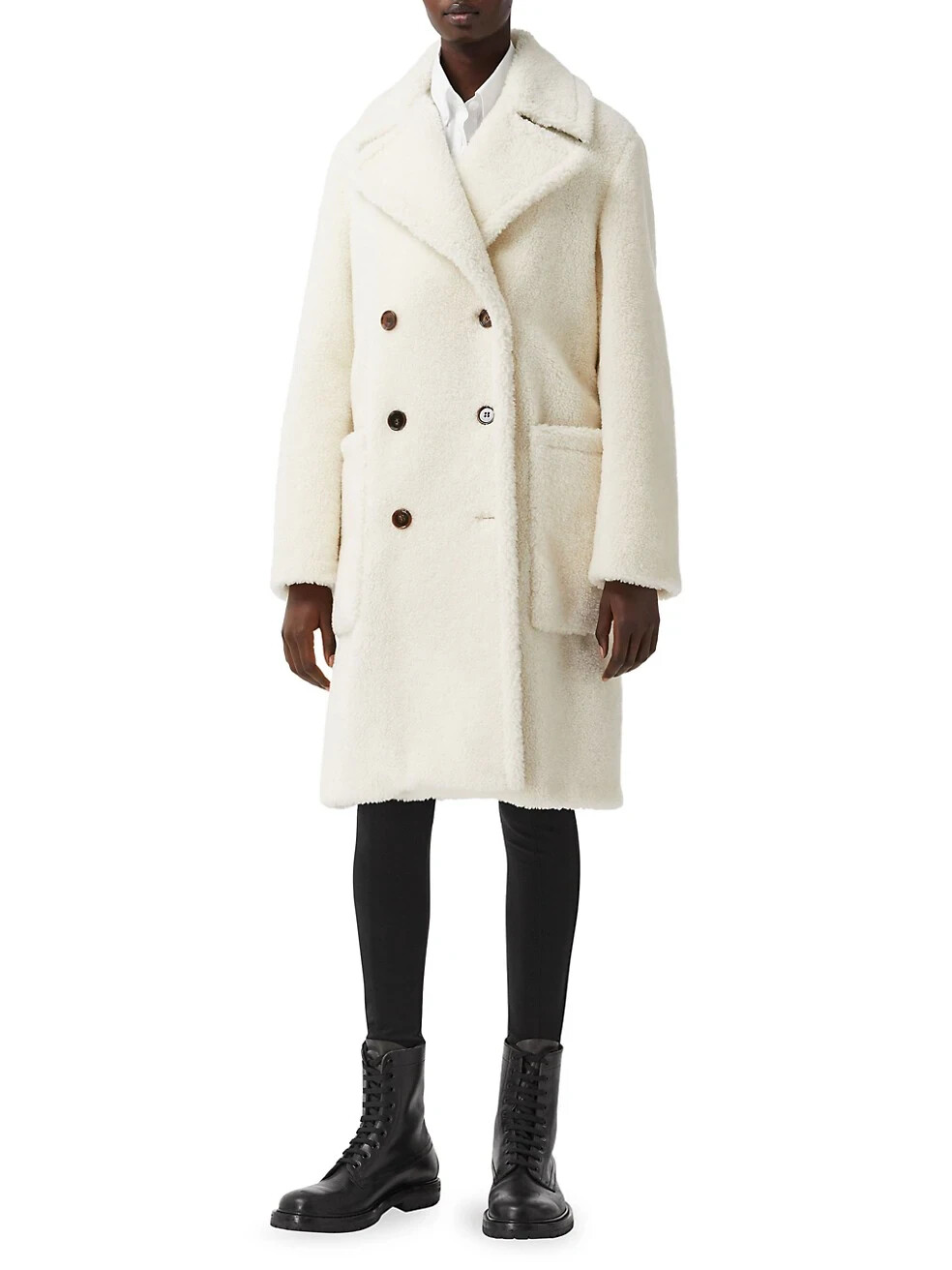 NEW BURBERRY Women's Ivory Cream SELBY Wool Blend Check Long Overcoat ...