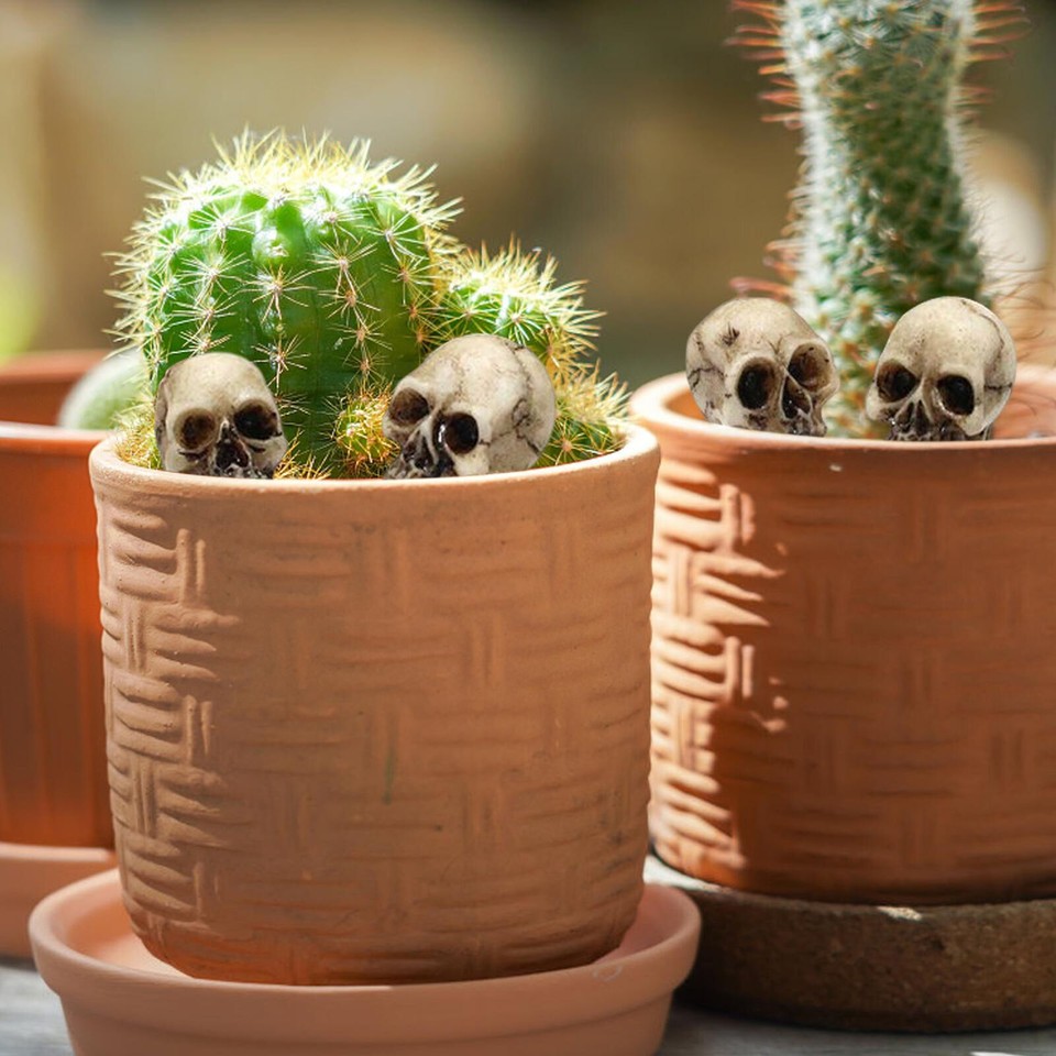 60PCS Mini Skull Heads Figurines Skeleton Garden Ornament Halloween ...