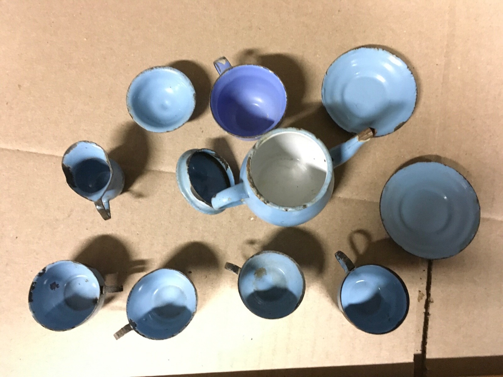 10 Piece Vintage French Blue Enamelware Child's Tea Set + extra one | eBay