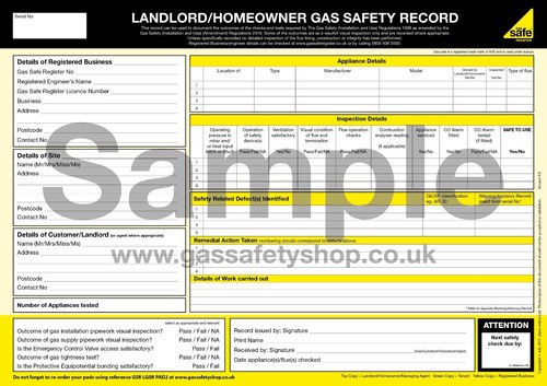 Gas Safe - Landlord / Homeowner Gas Safety Record Pad | eBay