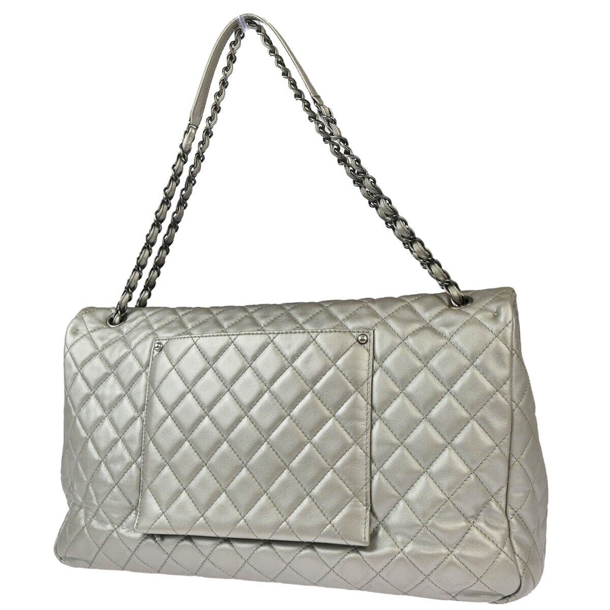 Chanel Silver Calfskin XXL Single Flap Shoulder Bag 124604 Chanel Silver Calfskin XXL Single Flap Shoulder Bag 124604