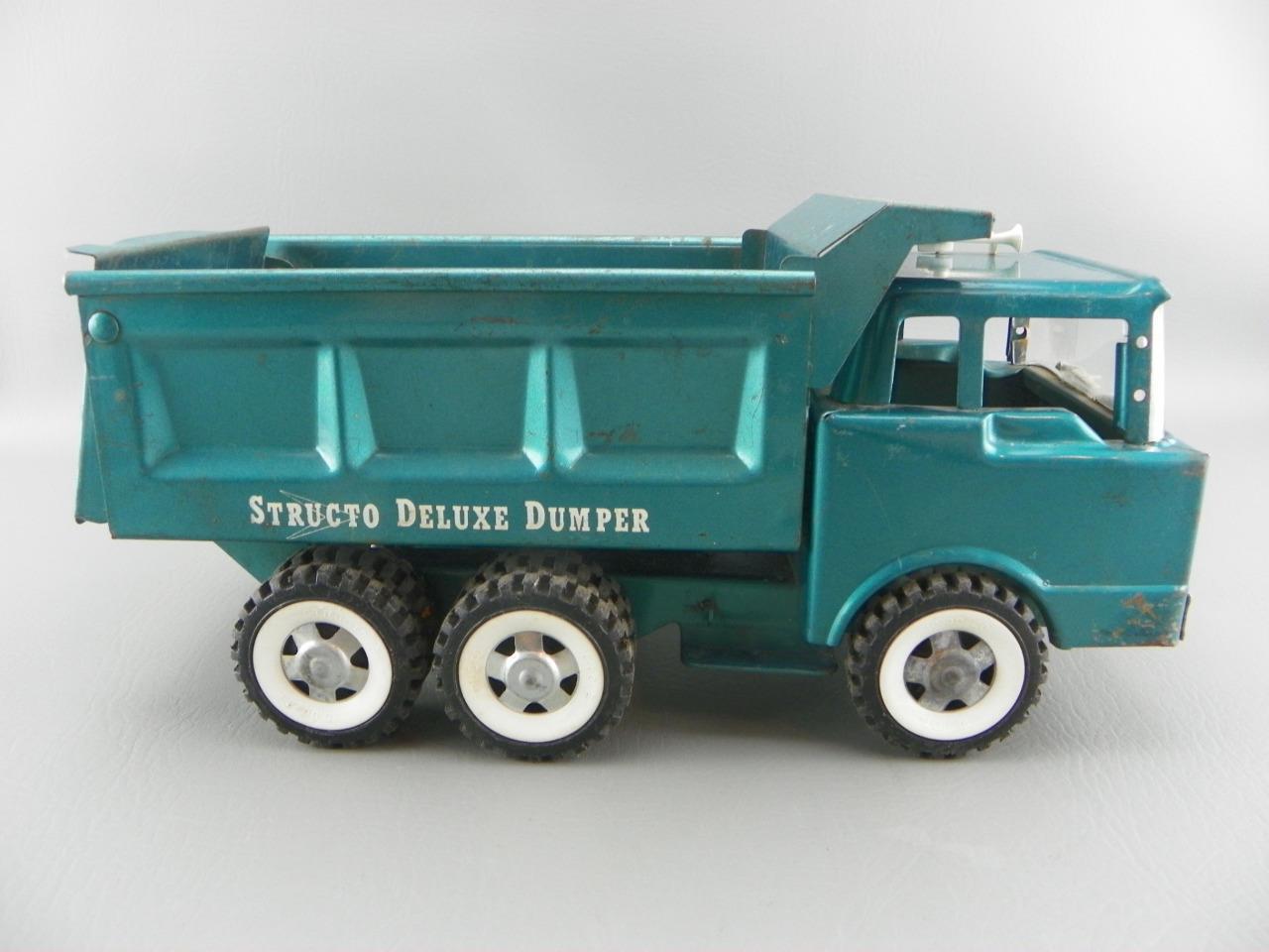Vintage 1960's STRUCTO 11" Pressed Steel Metal Green Deluxe Dumper ...