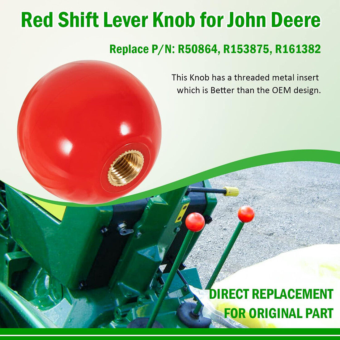 R161382, 72358, 50864 Red Gear Shift Lever Ball Knob Fits John Deere ...
