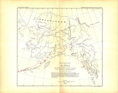 ALASKA VOLCANIC ACTIVITY Antique authentic Geology map 1898 | eBay