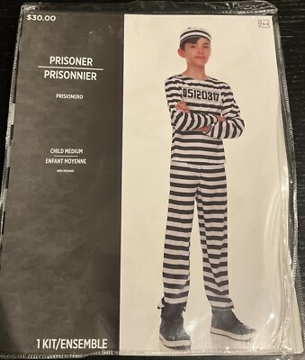 Striped Black / White Convict Prisoner Child Boy's Costume SM-MED | eBay