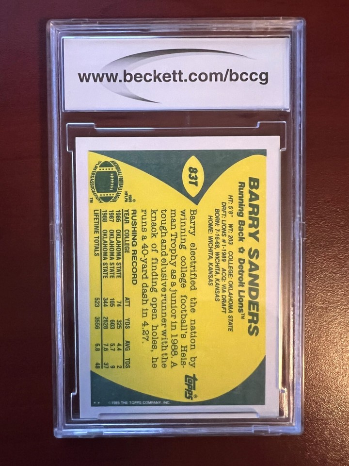 Barry Sanders 1989 Topps Traded #83T Rookie Card RC BCCG 10 | eBay