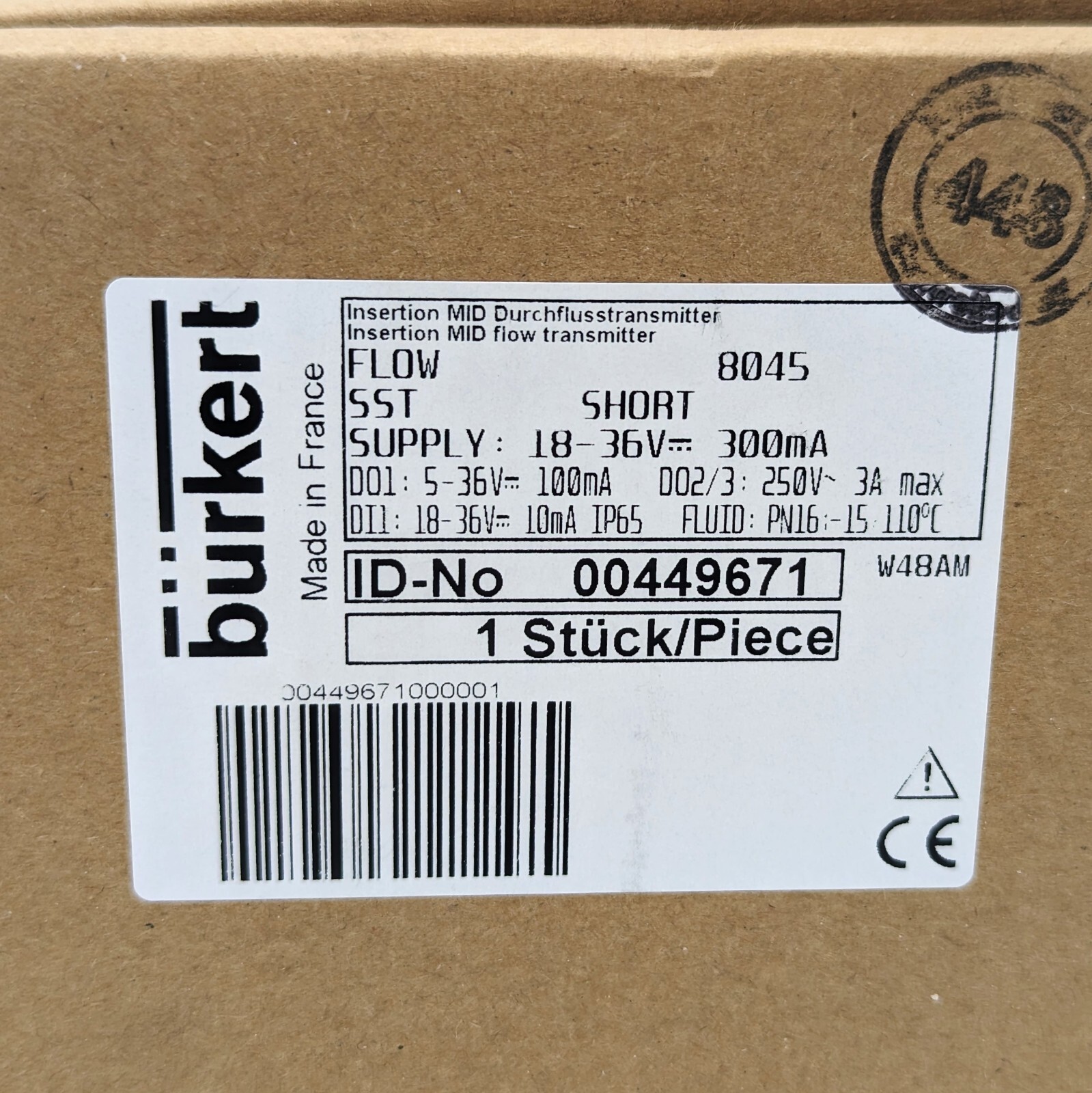 Burkert Type 8045 Insertion MID Flow Transmitter 449671 | eBay UK