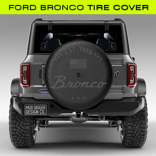 35" FORD BRONCO Spare Tire Cover with BACKUP CAMERA - Carbonized Gray ...