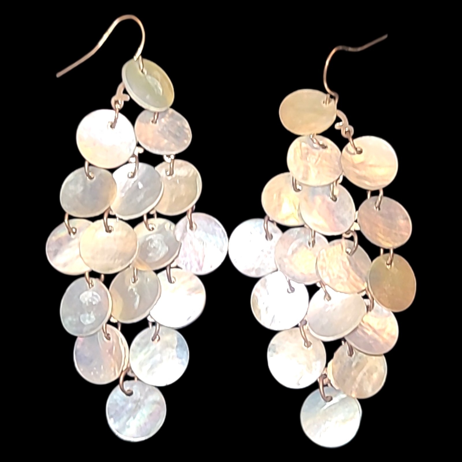 Mother of Pearl Shell Dangle Disc Earrings, Boho Statement Jewelry