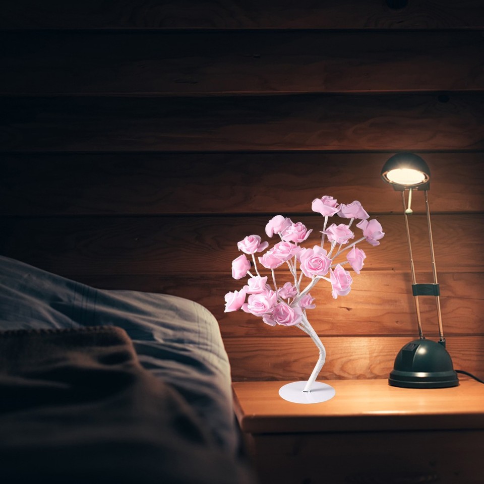 LED Rose Flower Tree Night Lamp Simulated Tree Night Light for Desktop ...