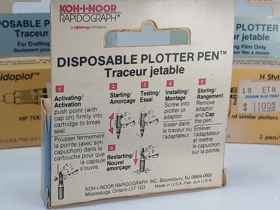 7 New Old Stock KOH-I-NOOR Disposable Plotter Pen Rapidograph H Style ...