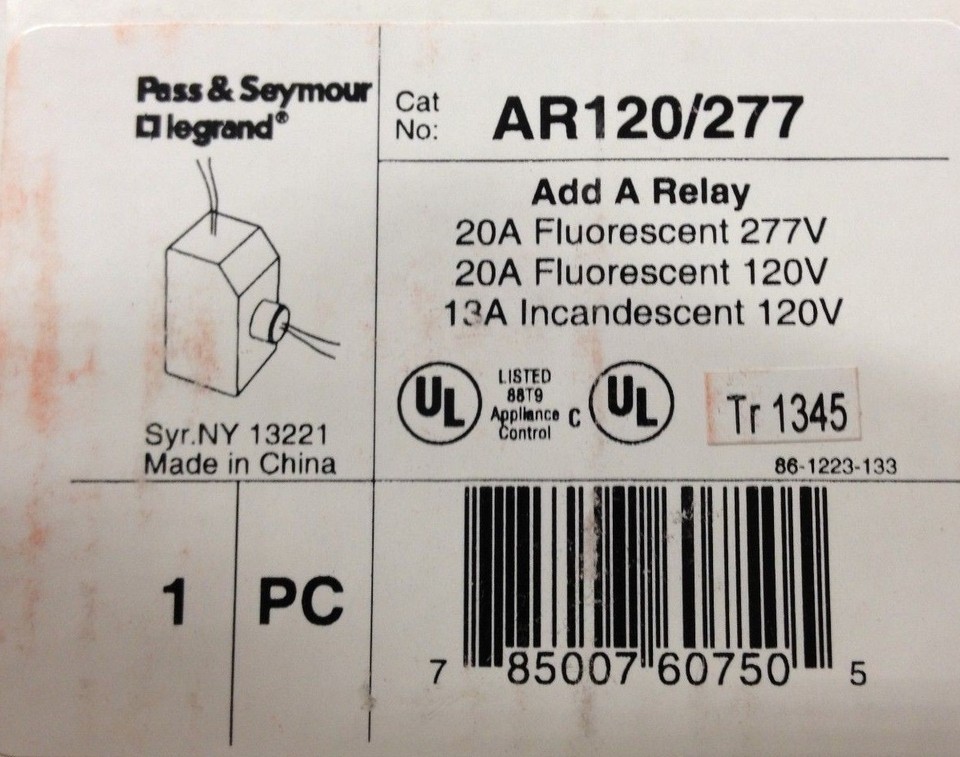 NIB PASS & SEYMOUR LEGRAND AR120/277 ADD A RELAY LIGHTING LIGHT ...