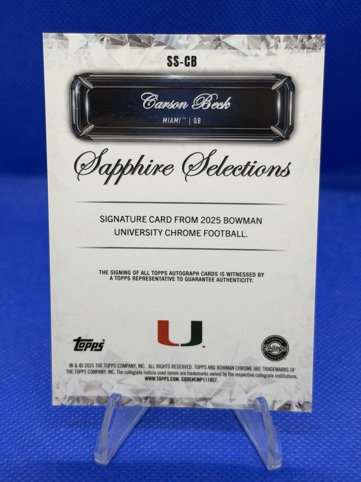 Carson Beck 2025 Bowman Chrome U Sapphire Sapphire Selections Black Auto /10 | eBay