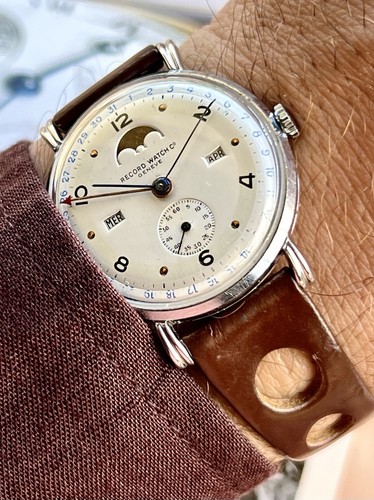 Vintage Man Watch Record Watch Company Datafix Triple Date Moon Phase ...