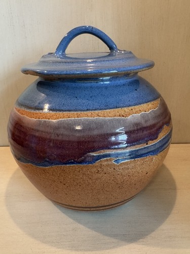 Vtg Stoneware Lidded Jar Studio Pottery Sign Drip Glaze Southwestern ...