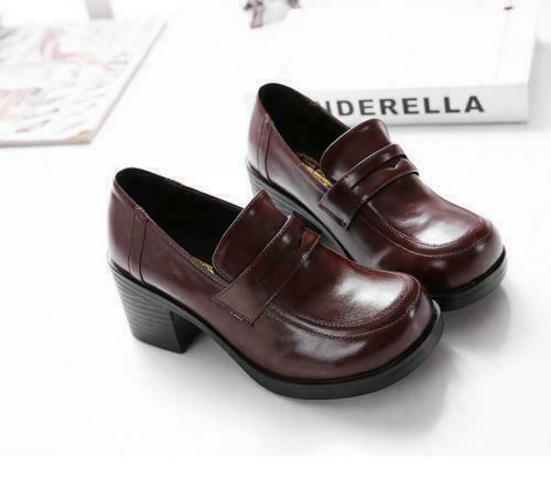 Womens Brogue patent leather chunky high shoes Loafers Retro College ...