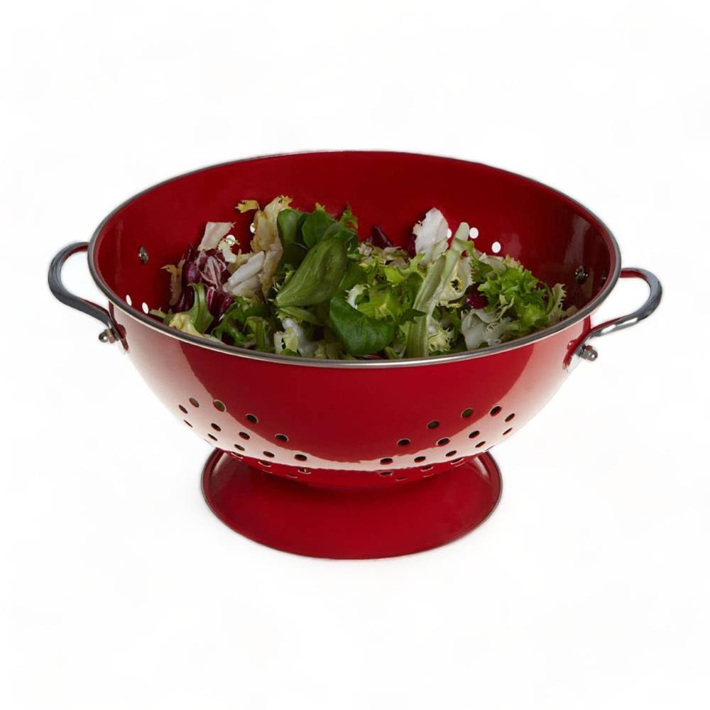 Stainless Steel Colander with Retro Red Enamel Finish Durable Kitchen ...