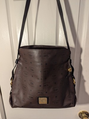 HCL Germany Dark Brown Leather Black Logo Print Gold Hardware Bag | eBay