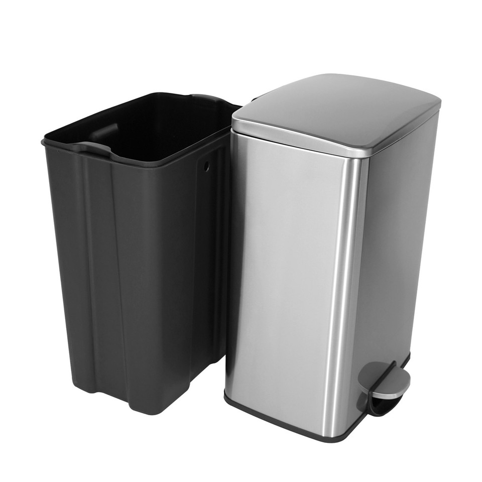 13 Gal./50 Liter Trash Bin Rectangular Stainless Steel Kitchen Step On ...