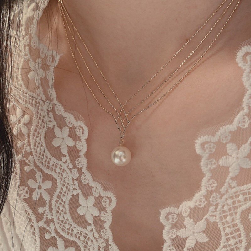 925 Silver Geometric Pearl Multilayer Necklace Clavicle Chain Women ...