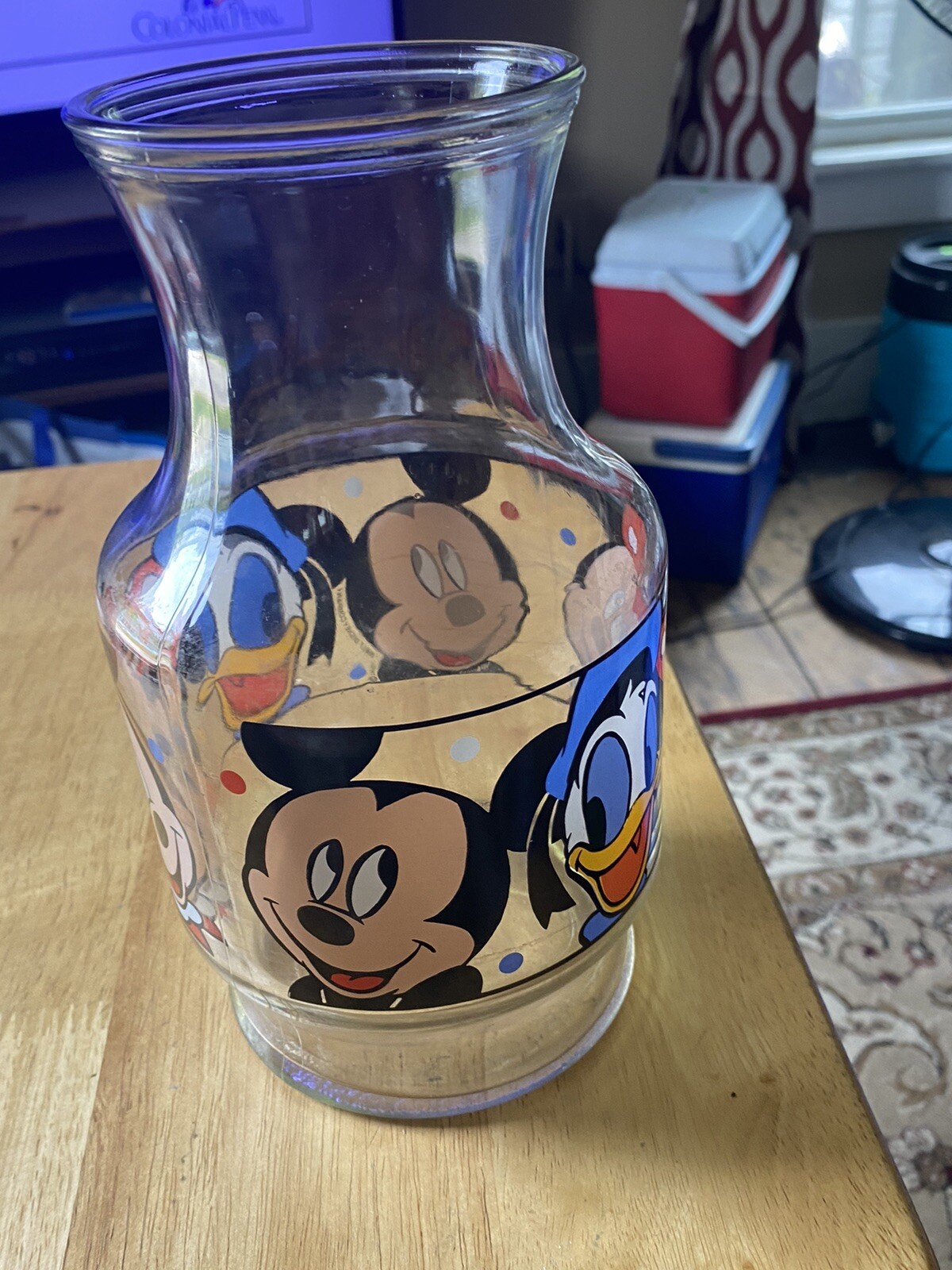 Disney Glass Juice Pitcher Mickey Minnie Mouse Donald Duck 48 Ounces | eBay