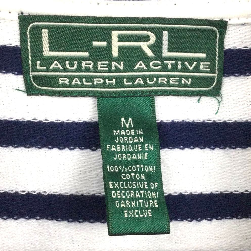 L-RL Lauren Active Nautical Striped 3/4 Sleeve Collared Full Zip Jacket ...