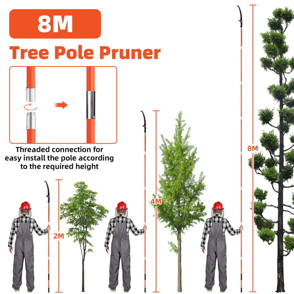 27ft Manual Pole Saw Extendable Tree Pruner Fiberglass Pole Hook Cutter ...