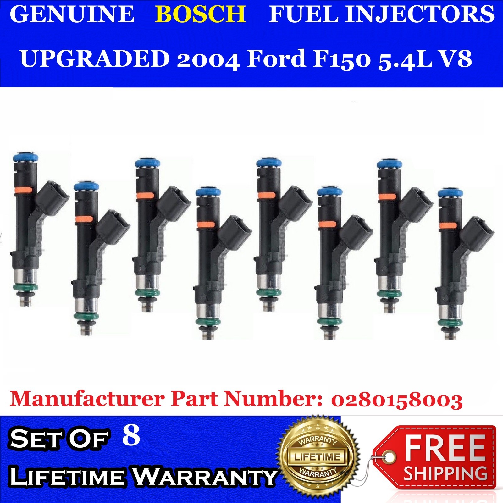 8x New UPGRADED Genuine Bosch Fuel Injectors for 2004 Ford F-150 5.4L ...