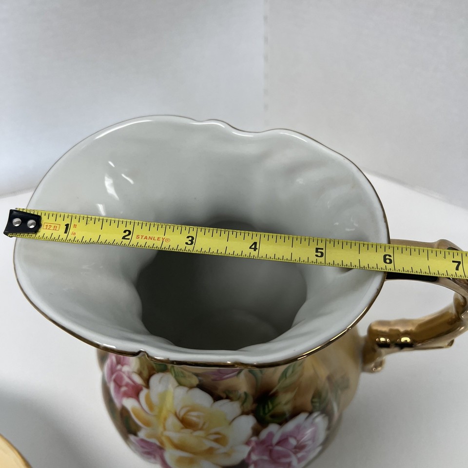 Vintage Lefton Heritage Brown Porcelain Pitcher And Basin Japan Gold ...