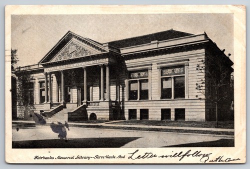 Terre Haute Indiana Fairbanks Memorial Library IN Vintage 1907 Postcard ...