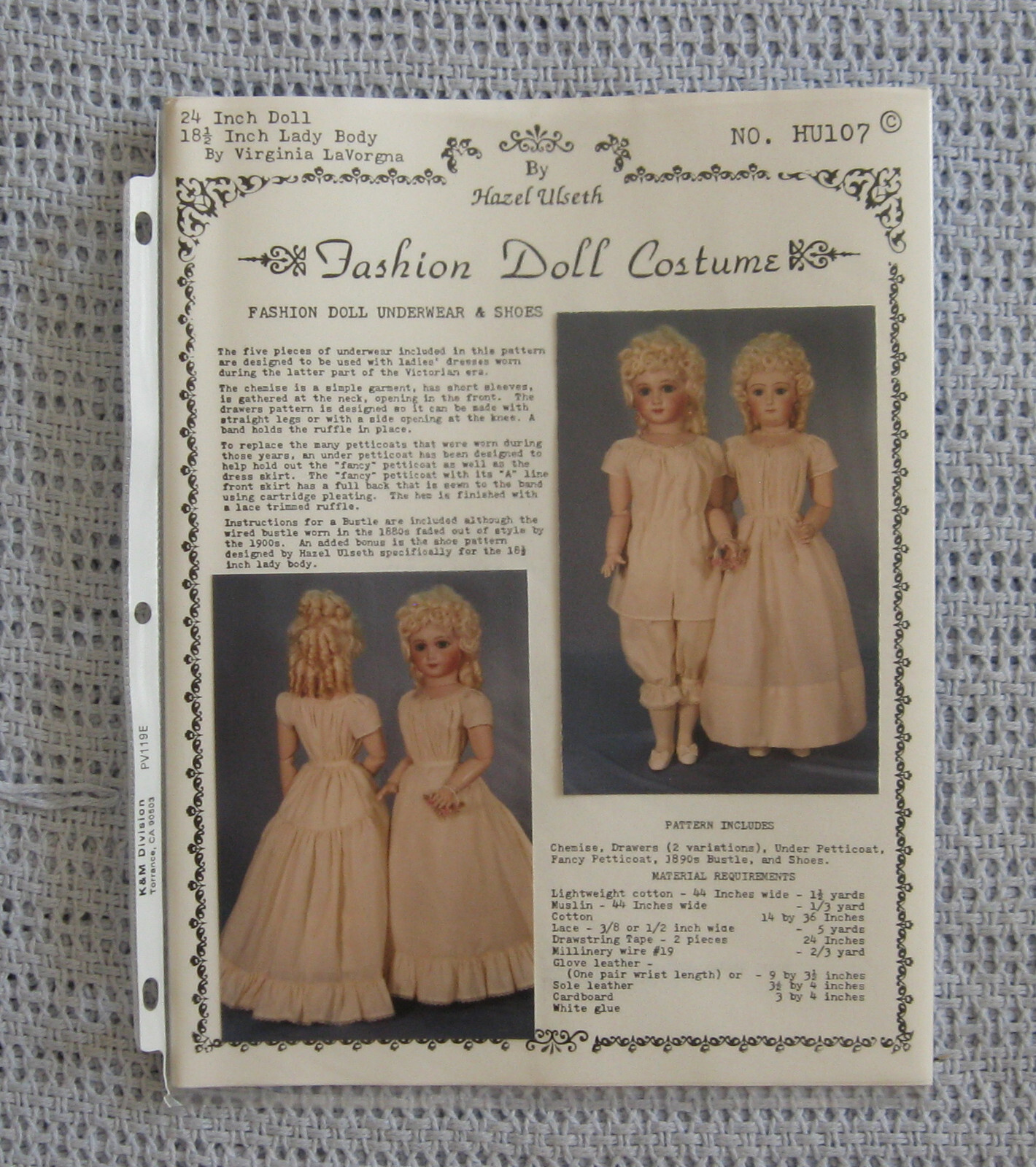Antique Vintage Doll Pattern HU107 by Hazel Ulseth Underwear Shoes 24 ...