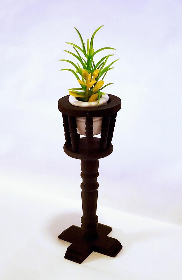 DOLLHOUSE MINIATURE BLACK WOOD PLANTER STAND with PLANT by Euro Mini's ...