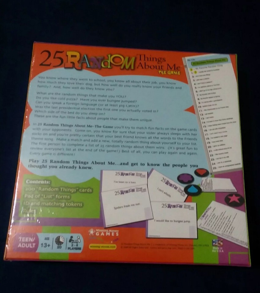 Winning Moves Boardgame 25 Random Things About Me Box VG+/NM ...