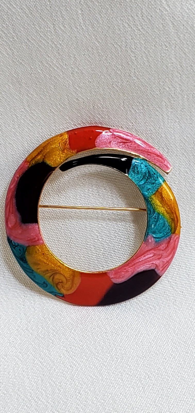 1970 Brooch Pin Multi-Color Circular - Gem