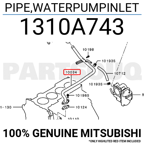 1310A743 Genuine Mitsubishi PIPE,WATERPUMPINLET | eBay