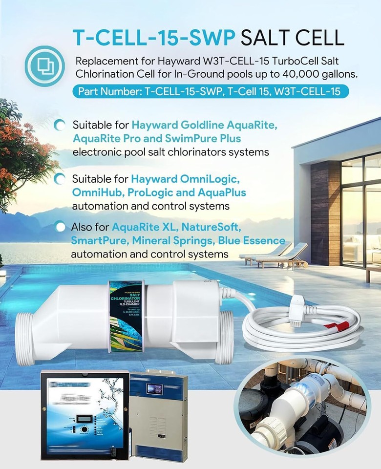 Replacement T-CELL-15-SWP Salt ChIorination Cell T 15 for Hayward ...