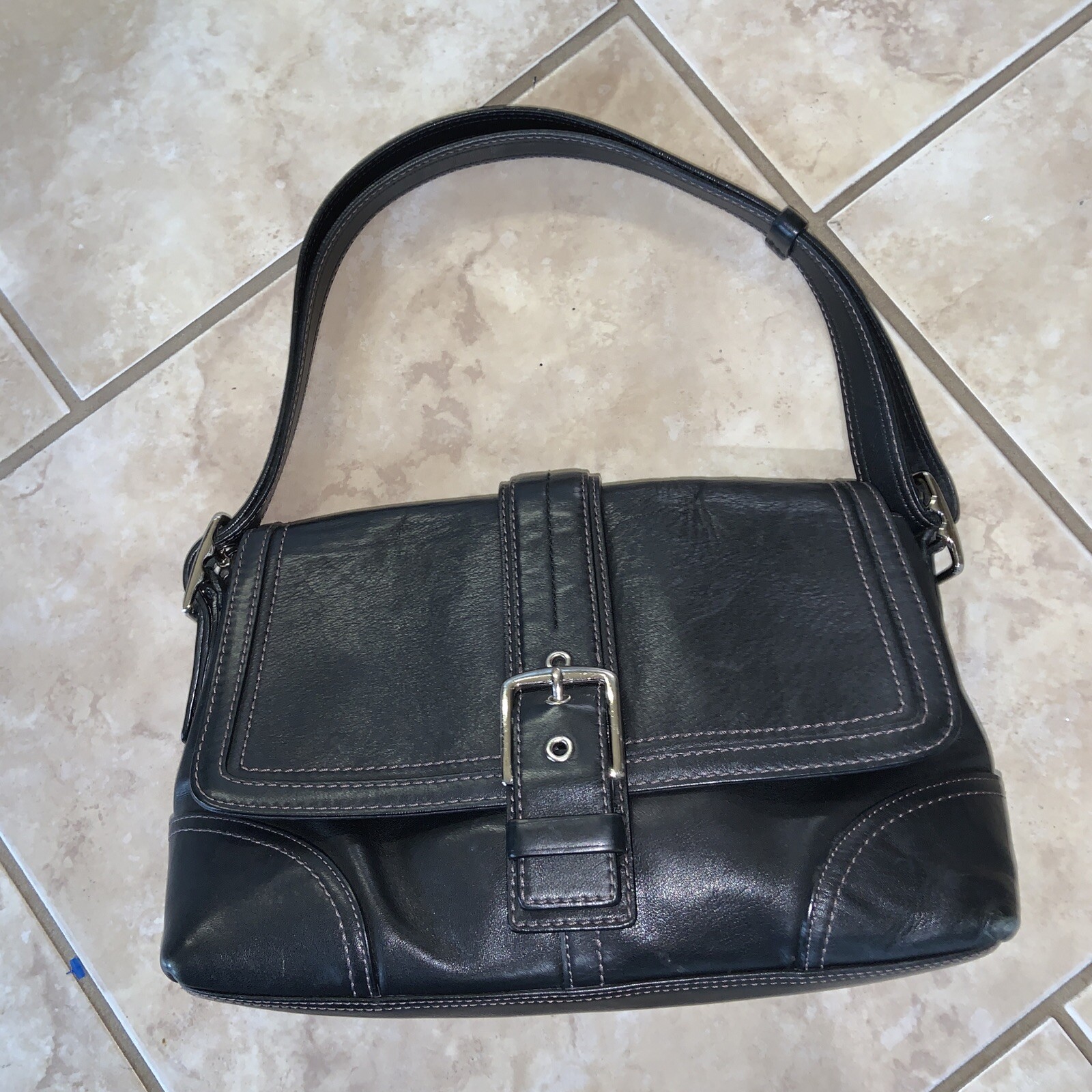 Authentic Coach Black Leather Hamptons Handbag-F11196 - Gem