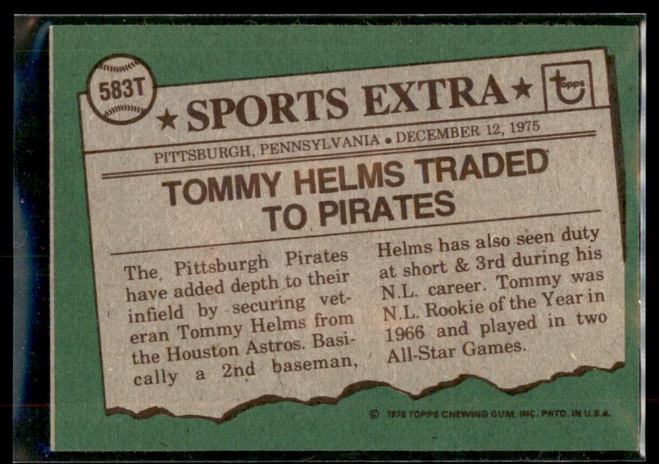1976 Topps Traded Tommy Helms #583T Pittsburgh Pirates | eBay