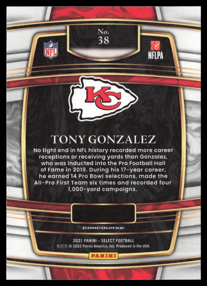 2021 Panini Select #38 Tony Gonzalez Kansas City Chiefs | eBay