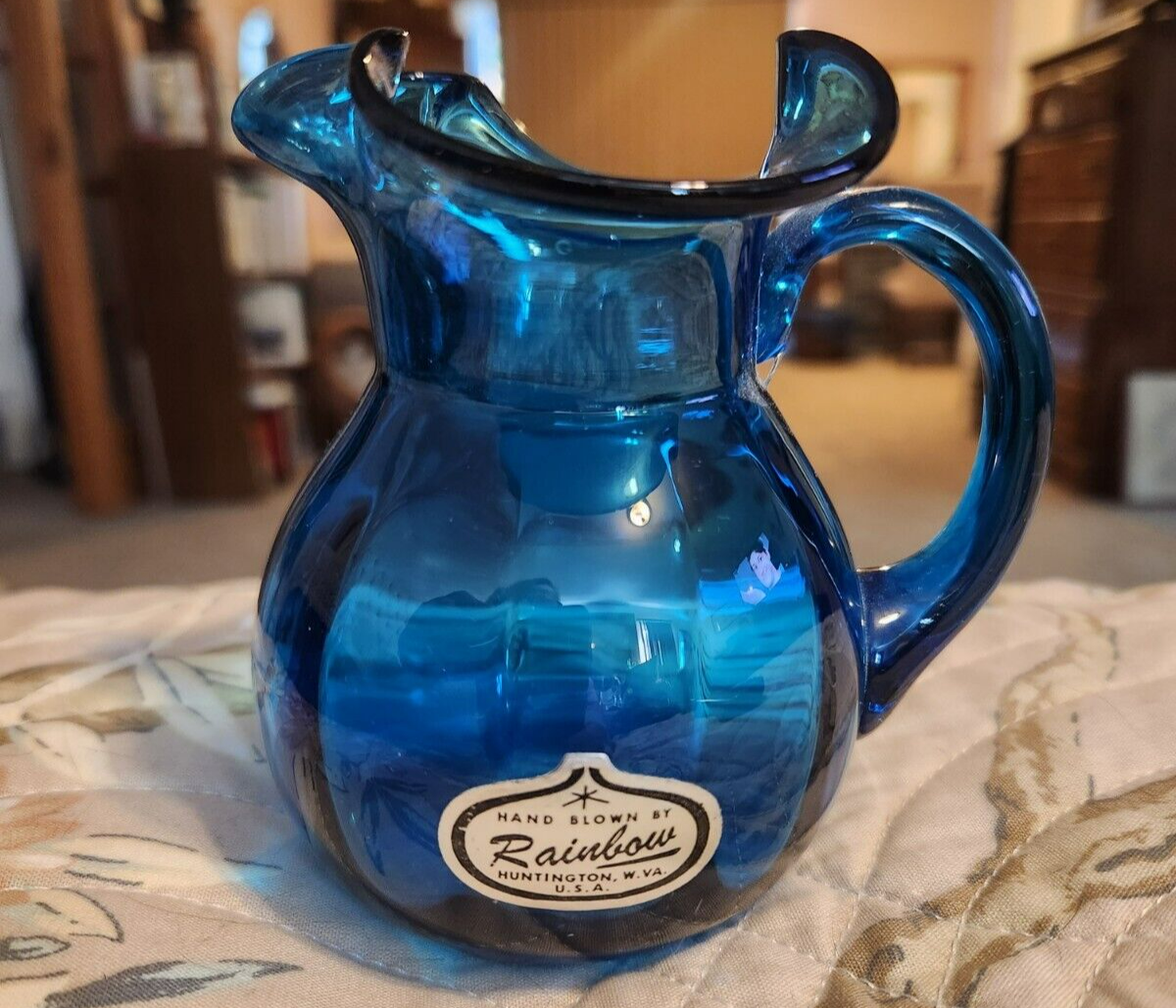 Rainbow Glass Pitcher 4" Inch Decorative Hand Blown Cobalt Blue with ...