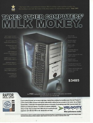 Vintage/Retro Velocity Raptor Special Edition Gaming PC Print Ad Promo ...