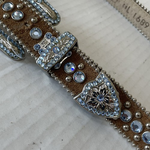 BB Simon Bling Belt Brown Suede Leather Skinny Belt Authentic ...