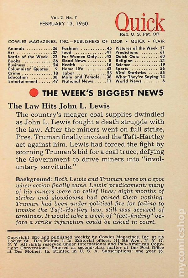 Quick News Weekly Vol. 2 #7 VG/FN 5.0 1950 Stock Image Low Grade | eBay