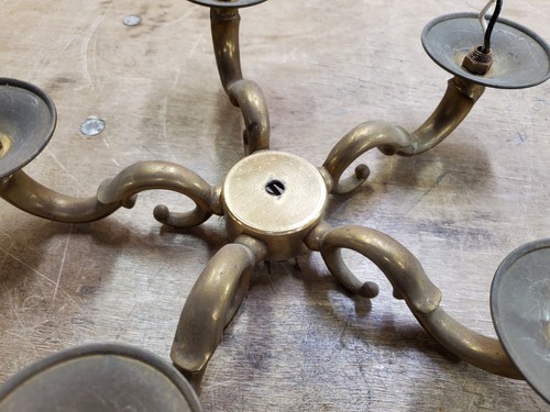 Vintage Chandelier Sconce Parts, 5 Arms Bobesches Hub, Cast Brass, 12 ...