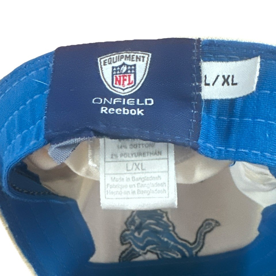 Detroit Lions Hat Reebok L/XL NFL Equipment White Onfield Lions NFL NFC ...