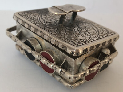 Antique Signed T Sterling Silver 6 Gemstones Shoe Shine Stand Snuff ...