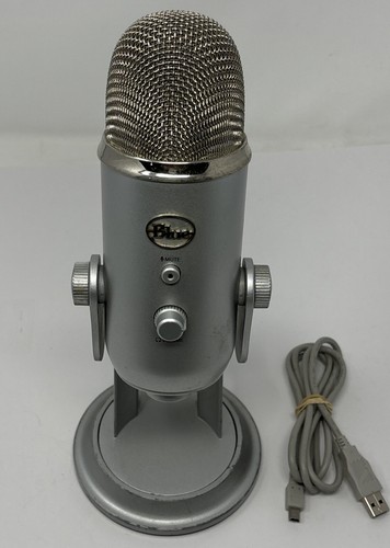 BLUE Yeti USB Microphone Silver W/ Stand USB Cable Tested/working ...